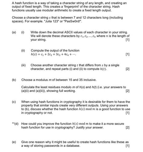 Solved A Hash Function Is A Way Of Taking A Character String