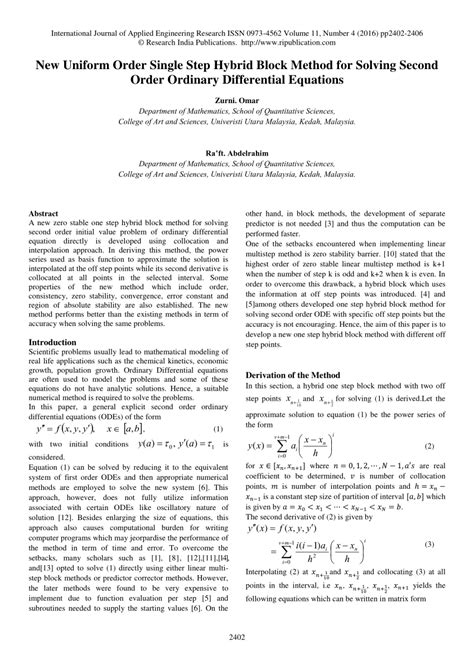 Pdf New Uniform Order Single Step Hybrid Block Method For Solving