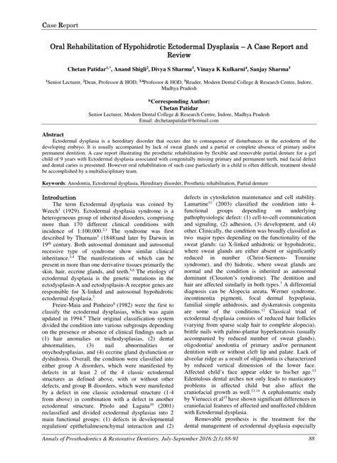 Pdf Oral Rehabilitation Of Hypohidrotic Ectodermal Dysplasia A Case