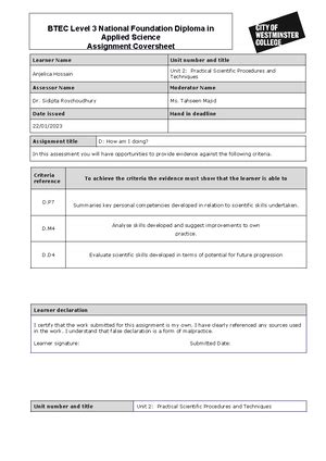Unit 2 Tritation Unit 2 Btec Applied Science Titration Assignment