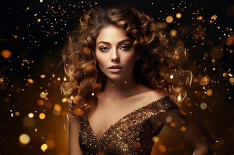 Premium Ai Image Golden Glamour A Fashionable Beauty Model Shines In