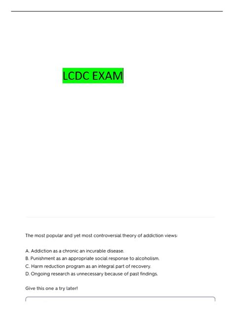 LCDC PRACTICE TEST QUESTIONS WITH 100 CORRECT ANSWERS LCDC Stuvia US