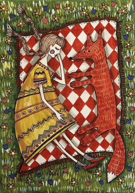 Иллюстрация Девочка с лисой в стиле детский