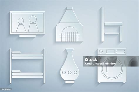테이블 아이콘에 꽃병 의자 이층 침대 세탁기 인테리어 벽난로 액자를 놓아두세요 벡터 2 층침대에 대한 스톡 벡터 아트 및 기타 이미지 Istock