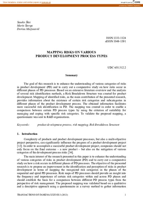 Pdf Mapping Risks On Various Product Development Process Types