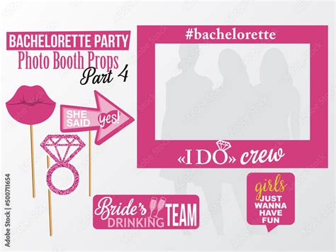 Set Of Printable Bachelorette Photobooth Picture Frame And Props Vector