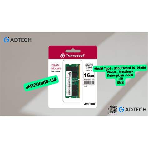 Transcend Ram Memory Ddr4 3200 So Dimm 16gb Transcend รับประกันตลอดอายุการใช้งาน มีใบกำกับ