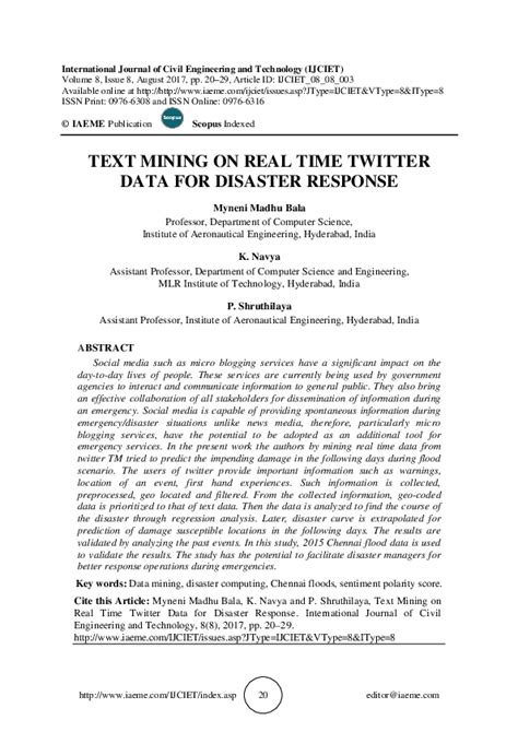 Pdf Text Mining On Real Time Twitter Data For Disaster Response