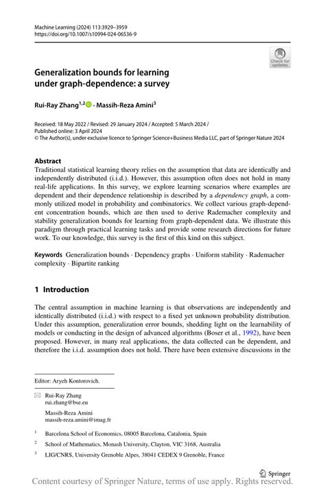 generalization bounds for learning under graph dependence a survey