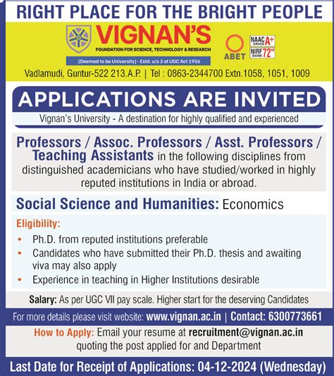 Vignans Foundation For Science Technology And Research Wanted Faculty Facultyplus
