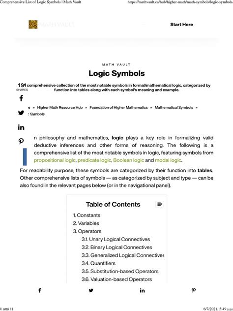 Comprehensive List Of Logic Symbols Pdf Teaching Mathematics