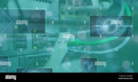 Image Of Spots Of Light And Data Processing Against Close Up Of Computer Server Computer