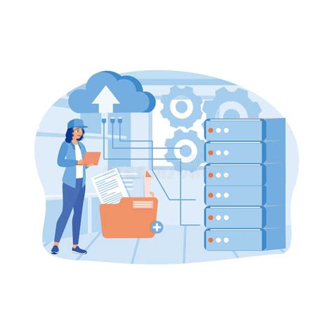 Female Technology Engineer Working In The Data Center Manages Cloud