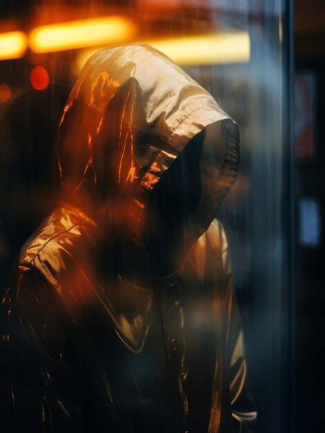 premium ai image a person in a shiny jacket standing in front of a window