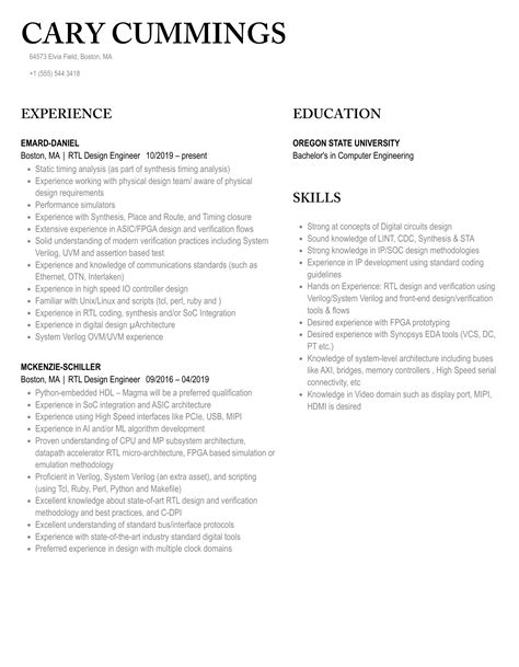 Rtl Design Engineer Resume Samples Velvet Jobs
