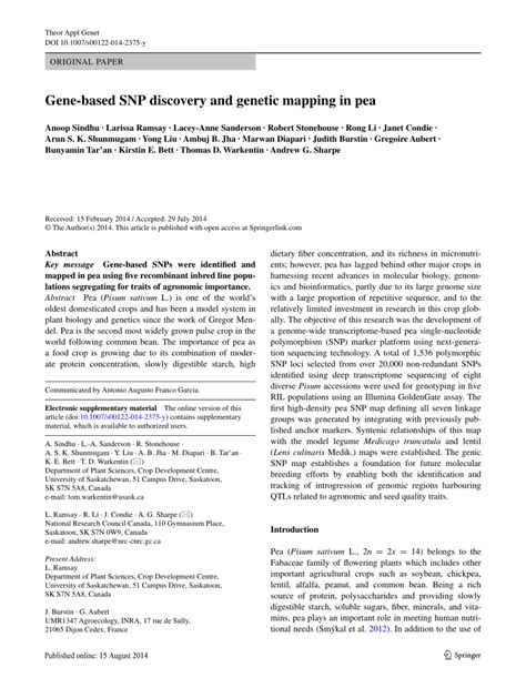 Pdf Gene Based Snp Discovery And Genetic Mapping In Pea