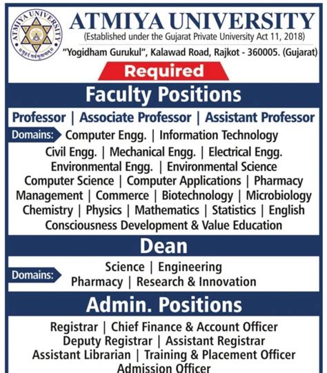 Atmiya University Rajkot Biotechmicrobiology Faculty Jobs