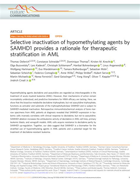 Pdf Selective Inactivation Of Hypomethylating Agents By Samhd1