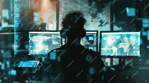 Premium Photo Double Exposure Of A Developer And Computer Screens Illustrating Multitasking