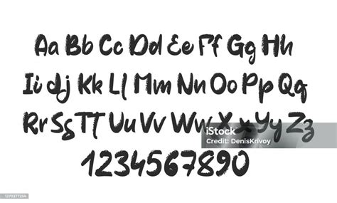 벡터 그림 손으로 그린 텍스처 브러시 글꼴입니다 숫자와 필기 영어 Abc 알파벳 컴퓨터 글자에 대한 스톡 벡터 아트 및 기타