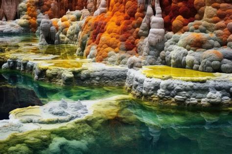 Premium Ai Image Closeup Of Colorful Algae Thriving In Thermal Pool Created With Generative Ai
