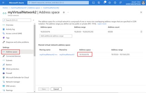 更新对等的虚拟网络的地址空间 Azure 门户 Microsoft Learn
