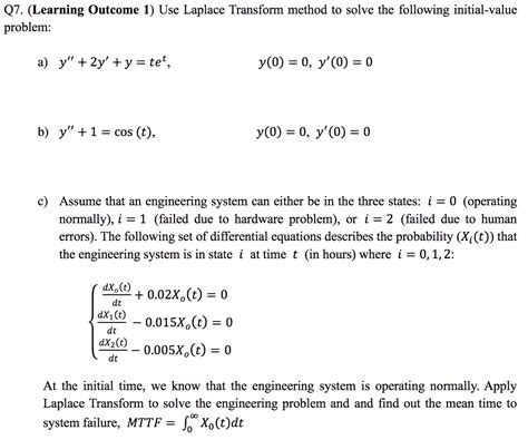 Solved Q7 Learning ﻿outcome 1 ﻿use Laplace Transform