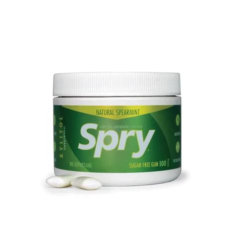Spry Natural Spearmint Xylitol Gum 100 Piece Tub Betterskinsociety