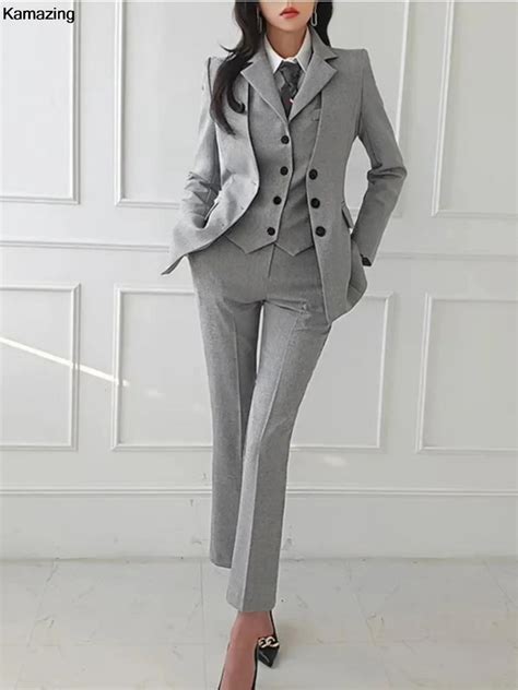 Badu Bg Нова мода за офис дама 3 части Блейзър Костюм Дамски бизнес официални тоалети Реколта