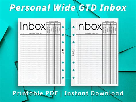 Personal Wide GTD Inbox Printable Planner Insert PDF File Etsy