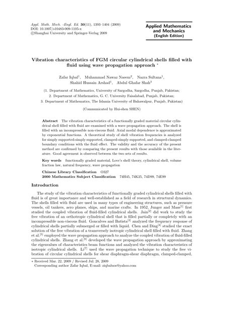 Pdf Vibration Characteristics Of Fgm Circular Cylindrical Shells Filled With Fluid Using Wave