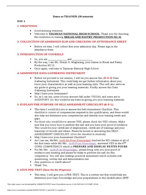 Coc 1 And Coc 2 Script Pdf Learning Behavior Modification
