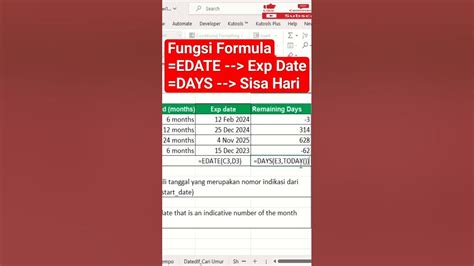 fungsi formula edate and formula days excel shorts exceltutorial