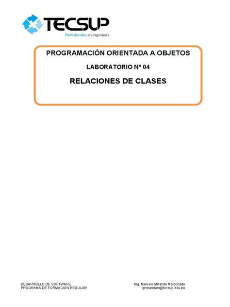 Poo Lab 04 Relaciones De Clases 2021 2 Descargar Gratis Pdf Objeto Informática