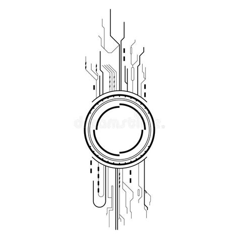 Abstract Black Simple Line Cpu Computer Technology Doodle Outline Vector Design Sketch