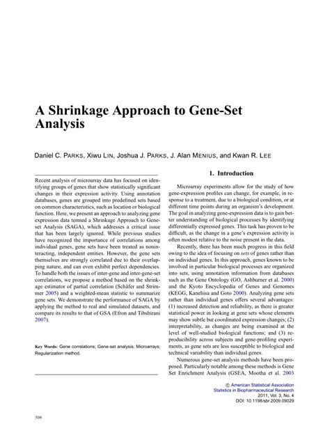 [pdf] A Shrinkage Approach To Gene Set Analysis