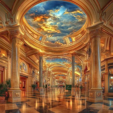 Luxury Interior Of A Luxury Hotel With Columns And Glass Walls Stock