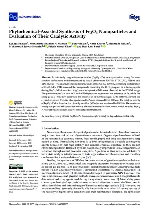 Pdf Phytochemical Assisted Synthesis Of Fe3o4 Nanoparticles And Evaluation Of Their Catalytic