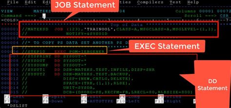 jcl structure — exec and dd statement in jcl — tutorialbrain