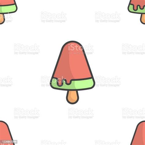 수박 조각의 형태로 아이스크림과 원활한 패턴 여러 가지 빛깔의 만화 성능 다양한 크기의 이미지로 캔버스를 채웁니다 흰색 배경에 격리된 벡터입니다 가지 식물 부위에 대한 스톡