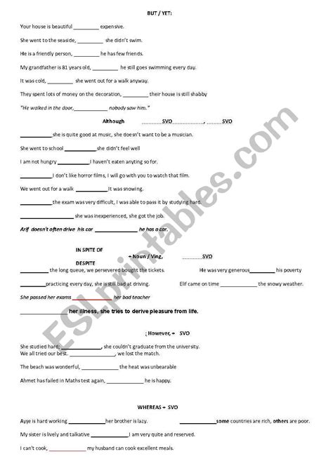 Conjunctions Contrast Esl Worksheet By Grudgetr