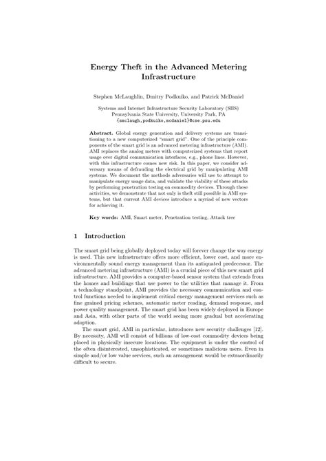 Pdf Energy Theft In The Advanced Metering Infrastructure