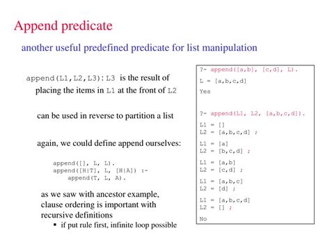 Ppt More Prolog Test Vs Find Built In Predicates List Operations