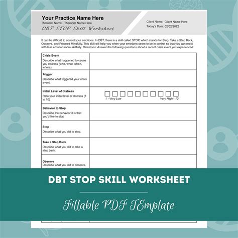 Dbt Stop Skill Worksheet Editable Fillable Pdf Template For Counselors Psychologists