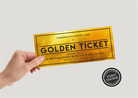 Editable Golden Ticket T Voucher Template Printable Gold Etsy Uk