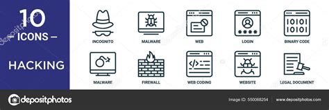 Hacking Outline Icon Set Includes Thin Line Incognito Web Binary Stock Vector Image By ©free