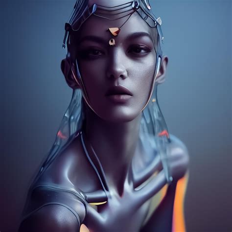 Premium Photo A Woman With A Silver Robot Face And A Headdress