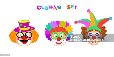 광대 웃는 얼굴 세트 다른 카니발 마스크 광대 이모티콘 아이콘 아바타 부스 소품 벡터 플랫 아이콘입니다 만화 캐릭터 일러스트 마스크에 대한 스톡 벡터 아트 및 기타 이미지