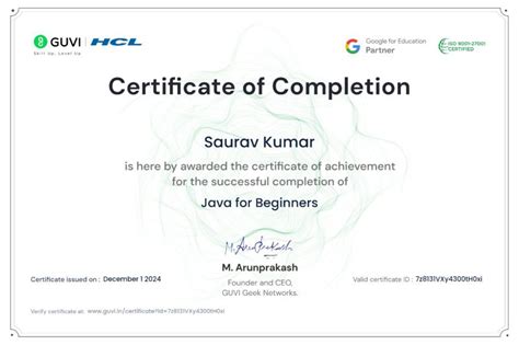 Javacertification Softwaredevelopment Javaprogramming Guvi Saurav Kumar