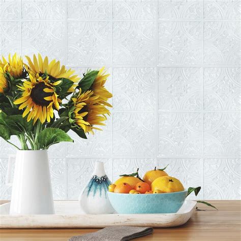 Bright White Tin Peel And Stick Tile Backsplash Disenos De Unas